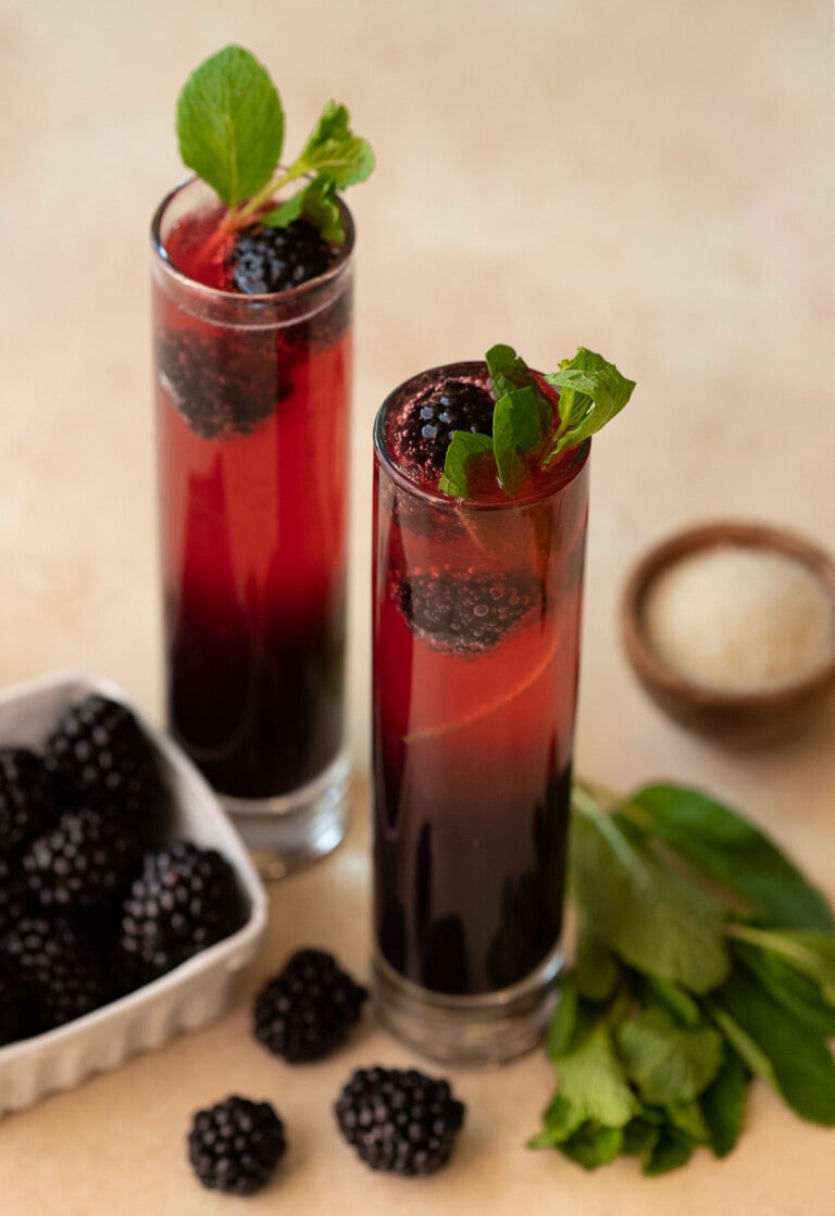 Blackberry Mint Mimosa (Blackberry Bellini) - Bright-Eyed Baker